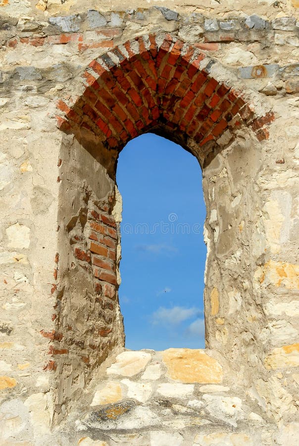 A Stone Window Overlooking the Blue Sky, Castle Janowiec, Poland Stock ...