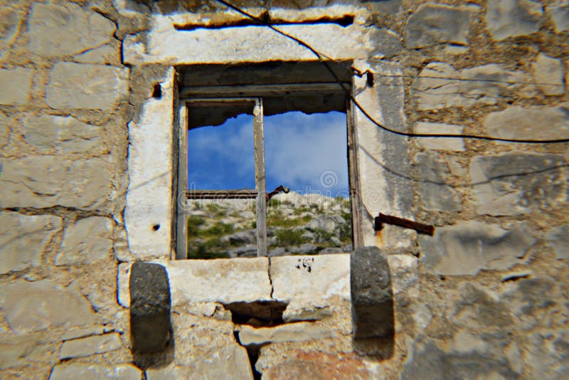 Stone Window Overlooking the Mountain View. Stock Photo - Image of ...