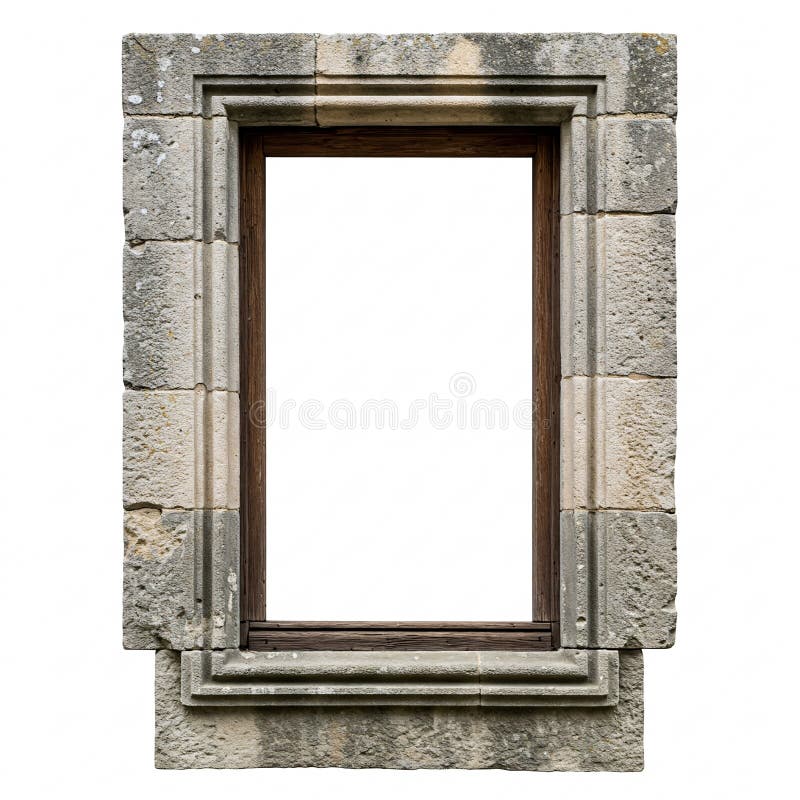 Stone Window with Wooden Frame, Isolated on a White Stock Illustration ...