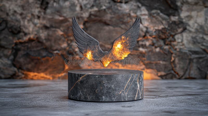 Stone Wings Sculpture on a Marble Plinth. Stock Illustration ...