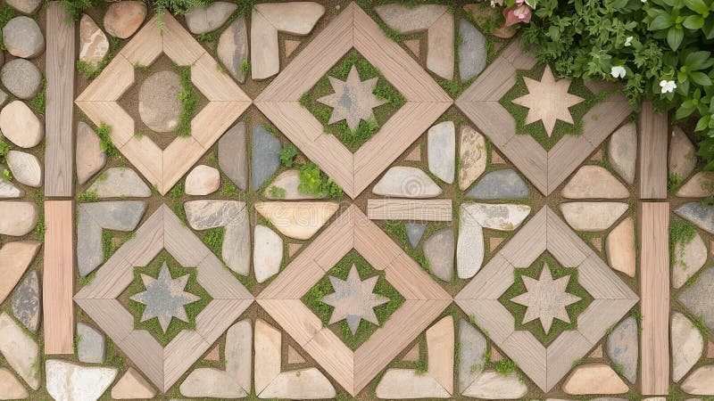 Stone and Wood Pathway with a Geometric Pattern Stock Illustration ...