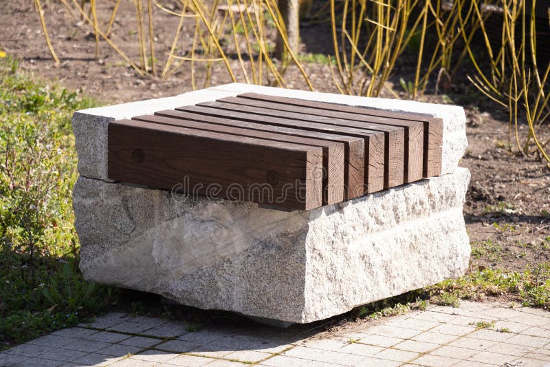 Stone and Wood Single Seat Bench in Belgrade Promenade Stock Photo ...
