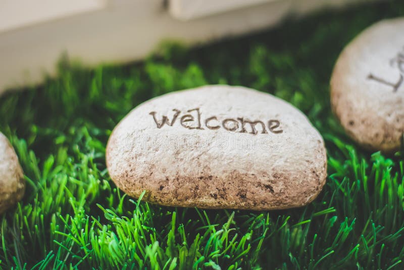 Welcome stone stock photo. Image of engraved, inspirational - 28252832