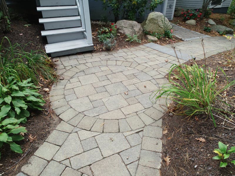 Stone work patio and steps stock photo. Image of residential - 206225284