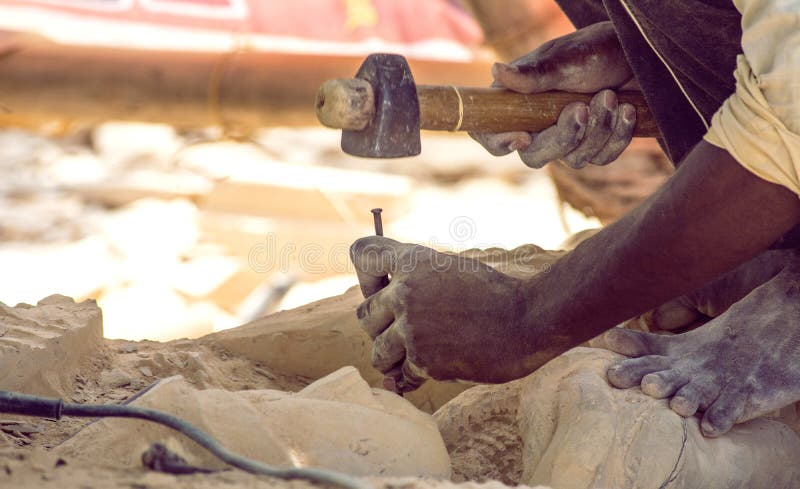 Stone Worker Hands Carving Stone Stock Photo - Image of manufacturing ...