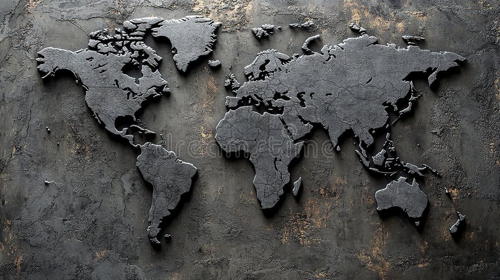 Stone World Map on Dark Background Stock Illustration - Illustration of ...