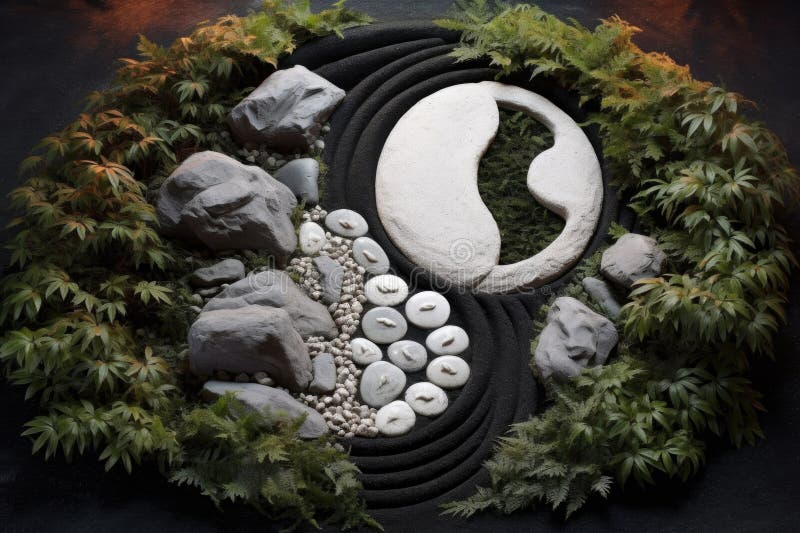 Stone Yin Yang in a Tranquil Zen Garden Stock Illustration ...