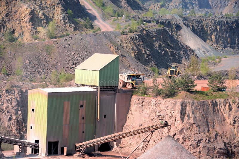 Stonecrusher Machine in an Active Quarry Mine of Porphyry Rocks. Stock ...