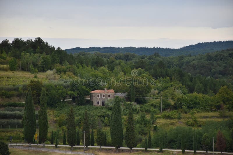 Stonehouse in Bale, Istria Surrounded by Hills and Trees Stock Photo ...