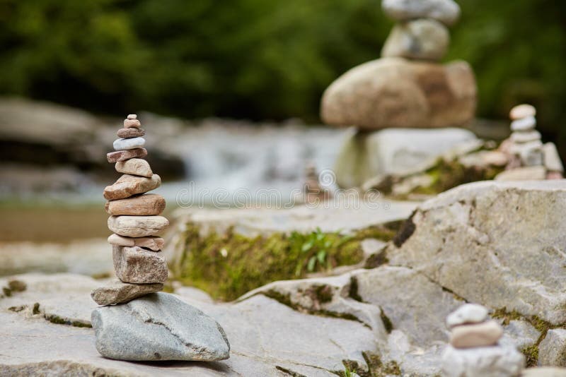 Stones Arranged Zen-like by the River Stock Photo - Image of pile ...