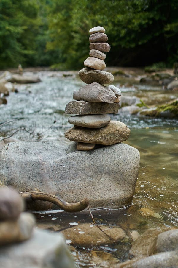 Stones Arranged Zen-like by the River Stock Photo - Image of abstract ...