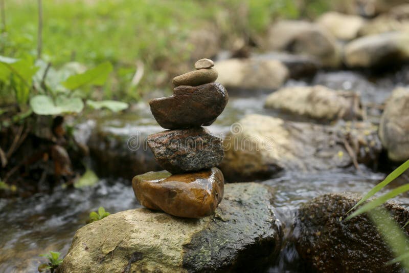 Stones Balance Near River in Wild Nature. Stock Photo - Image of ...
