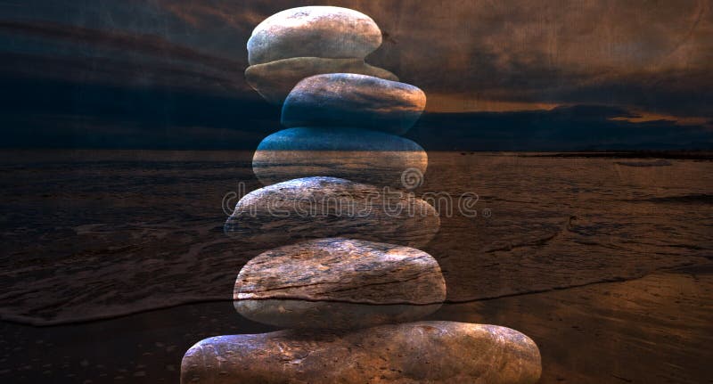Stones in Balance with the Sea in the Background Stock Image - Image of ...