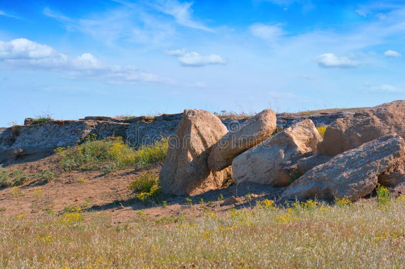 Stones Boulders in the Steppe Stock Image - Image of yellow, grass ...