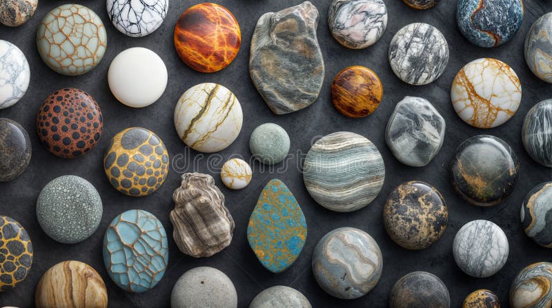 Stones Collection Smooth Textured Various Shapes Patterns Dark Surface ...
