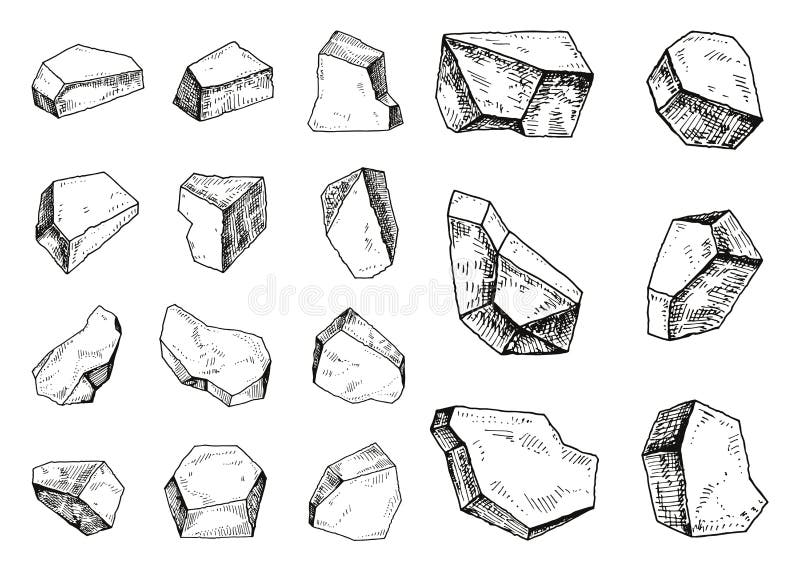 Stones Different Set of Sketch. Hand Drawing Vector Illustration Stock ...