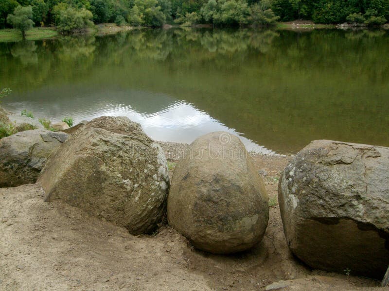 Stones in Forest Near the Lake Stock Photo - Image of lake, forest ...
