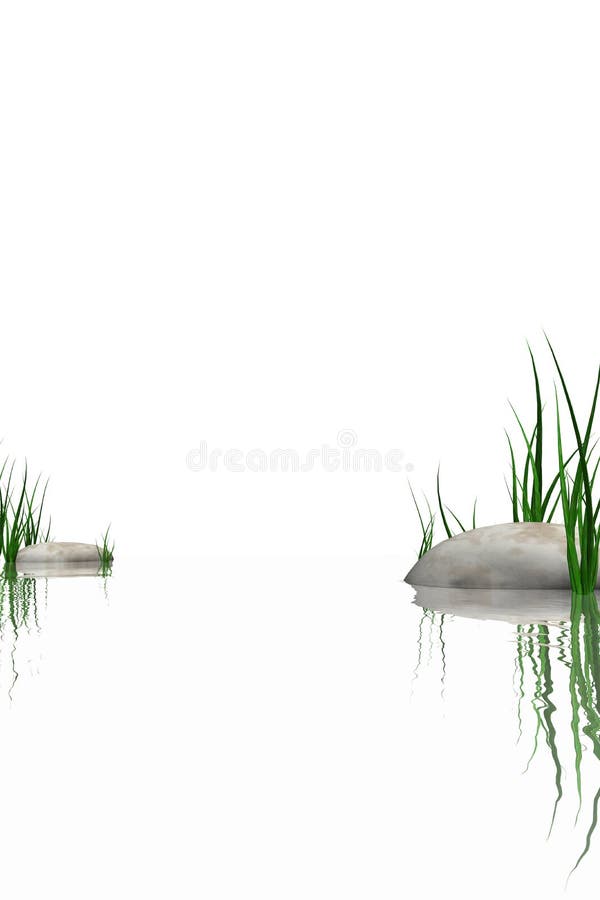 Stones & Grass at Waters Edge Stock Illustration - Illustration of calm ...