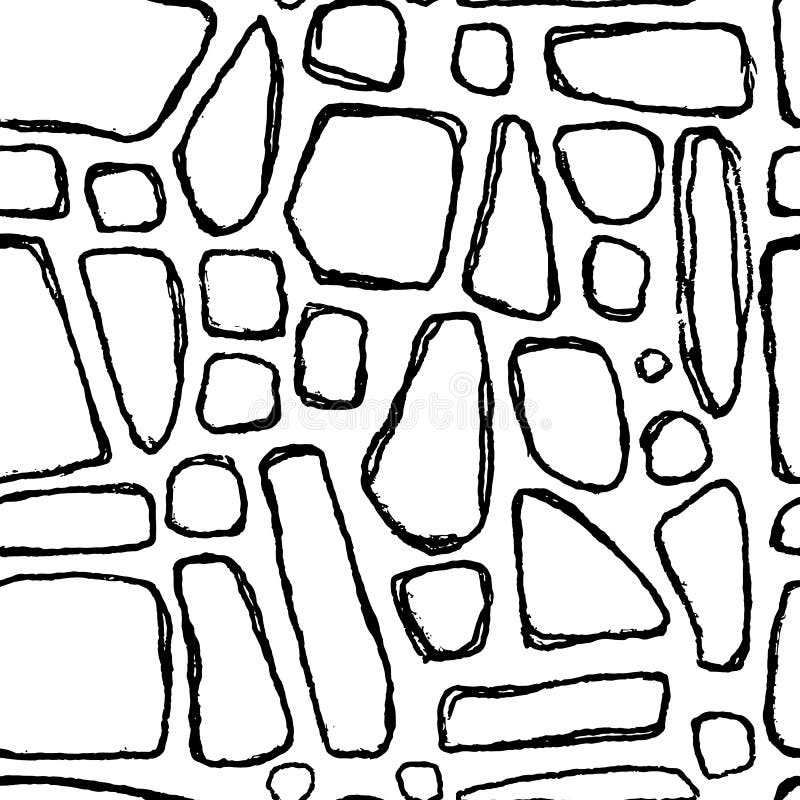 Stones Handdrawn Seamless Black and White Pattern. Vector Illustration ...