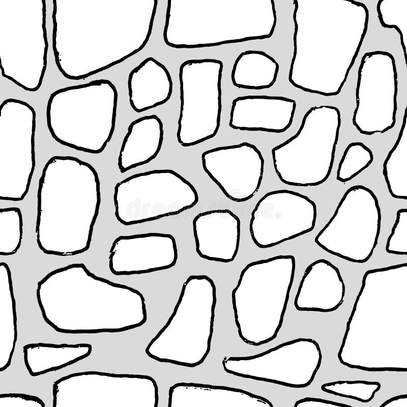 Stones Handdrawn Seamless Black and White Pattern. Vector Illustration ...