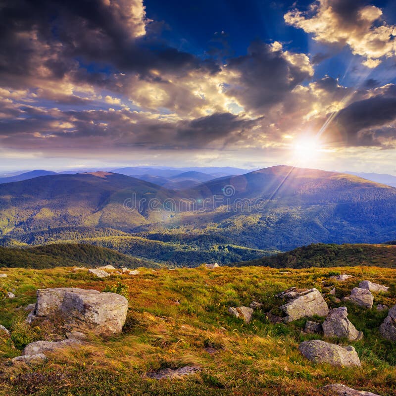 Stones on the Hillside at Sunset Stock Photo - Image of grand, sunset ...