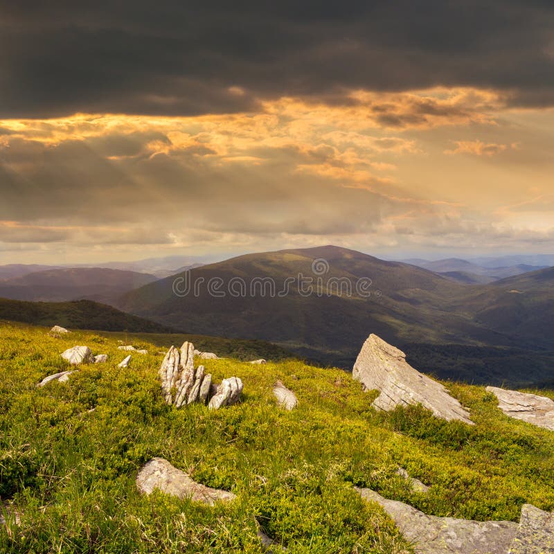 Stones on the Hillside at Sunset Stock Image - Image of dawn, sunlight ...