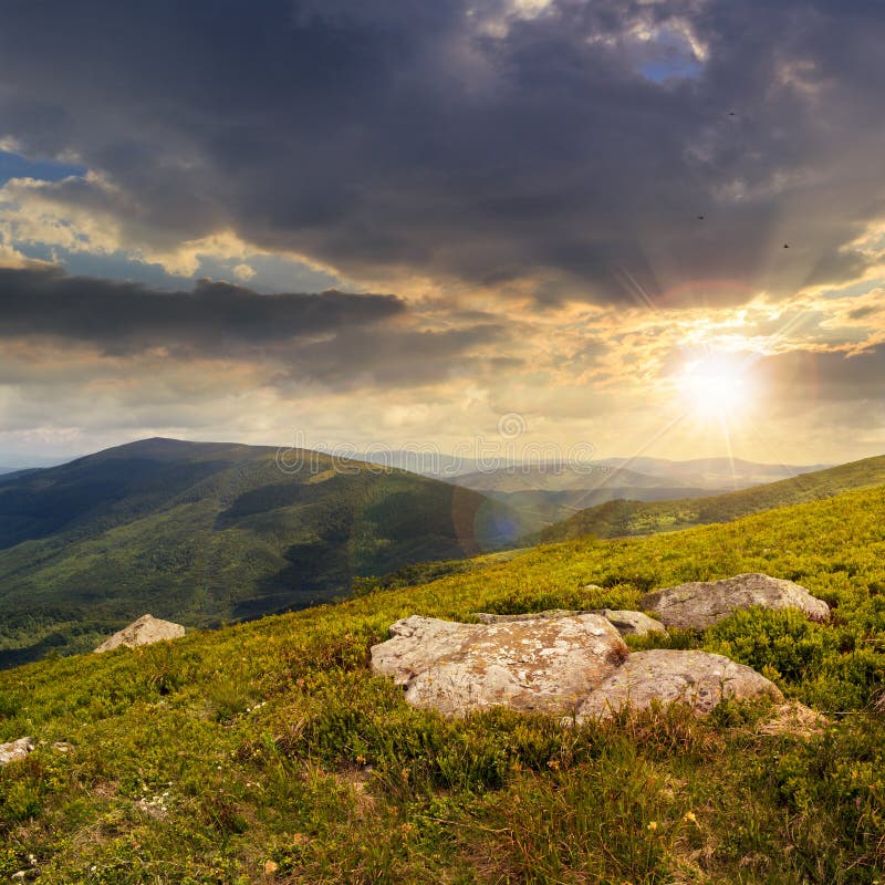 Stones on the Hillside at Sunset Stock Photo - Image of light, tourism ...