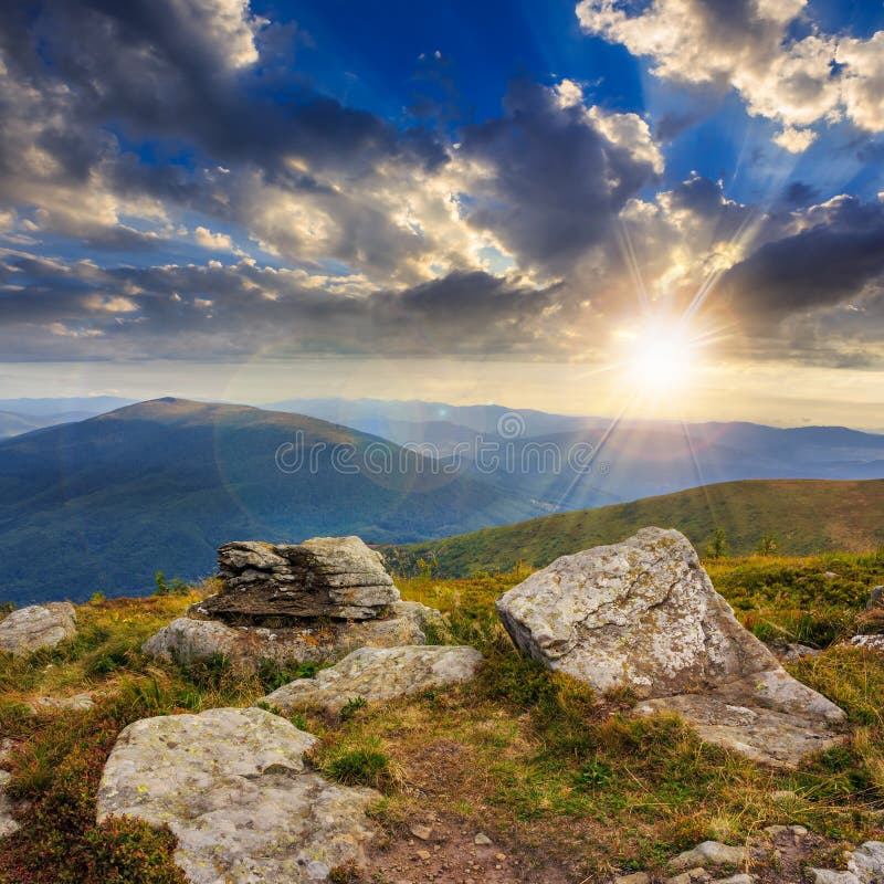 Stones on the Hillside at Sunset Stock Image - Image of background ...