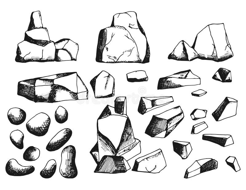 Stones Different Set of Sketch. Hand Drawing Vector Illustration Stock ...