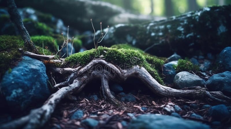 Stones and Old Tree Roots on the Ground AI Generated Image Stock ...