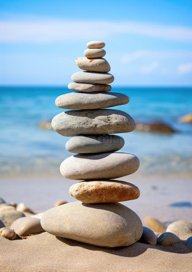 Pebbles Pyramid on the Beach Stock Illustration - Illustration of water ...