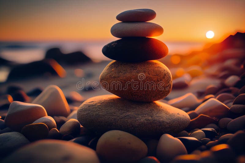 Stones on a Pebble Beach at Sunset.generative Ai Stock Image - Image of ...