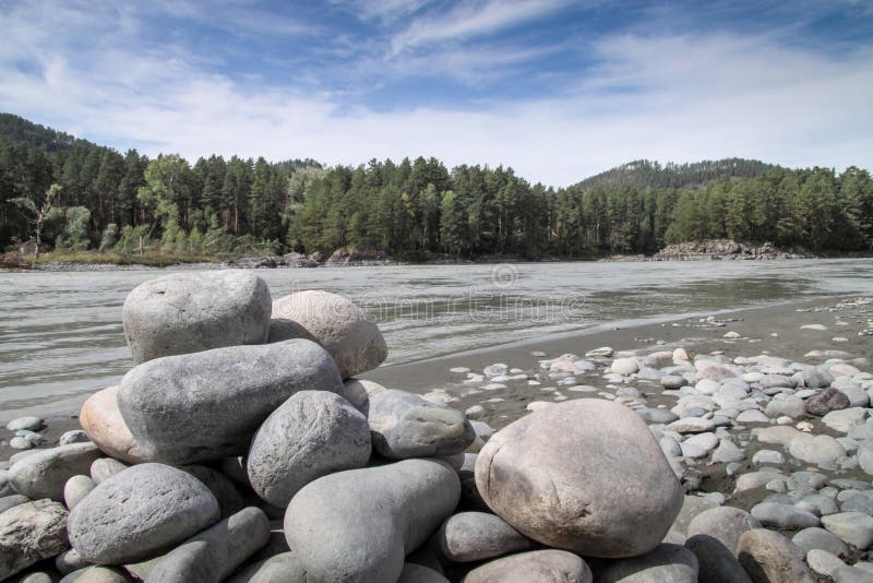 The stones on river Bank stock photo. Image of heap, boulder - 64070446