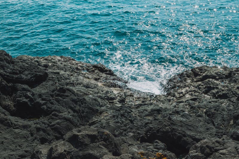 Stone Rock and Blue Sea. Beautiful Seascape Stock Photo - Image of ...
