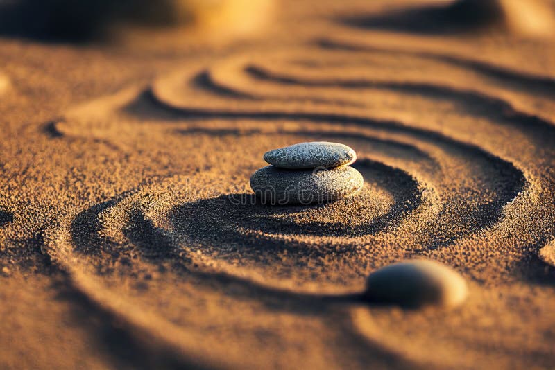 Stones Stack on Sand Circles Stock Illustration - Illustration of ...