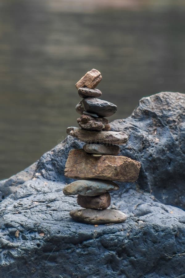 Stones Stacked on Top of Each Other at River in Thailand Stock Photo ...