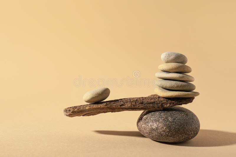 Stones with Tree Branch on Beige Background. Harmony and Balance ...