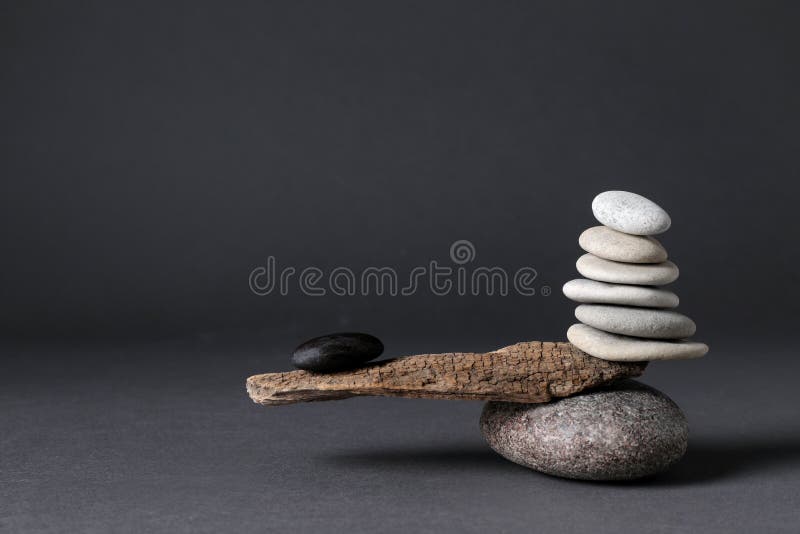 Stones with Tree Branch on Black Background. Harmony and Balance ...