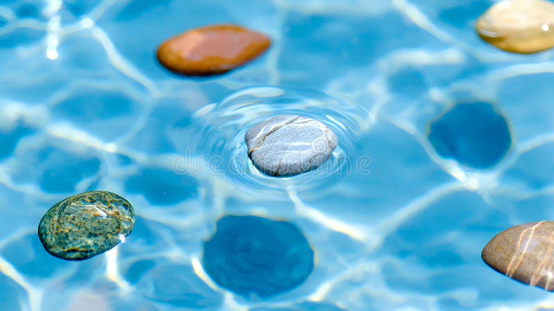 Stones in Water Creating Ripple Effect with Blue Water Texture Stock ...