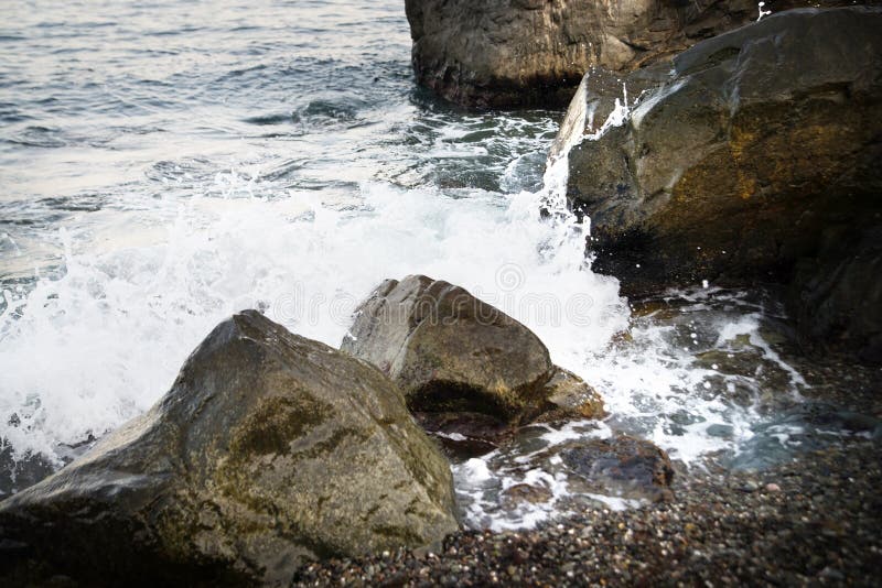 Stones with Water and Spray, Splash. Sea Coast Stock Photo - Image of ...