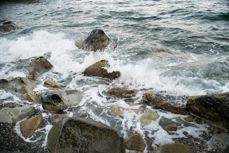Stones with Water and Spray, Splash. Sea Coast Stock Image - Image of ...