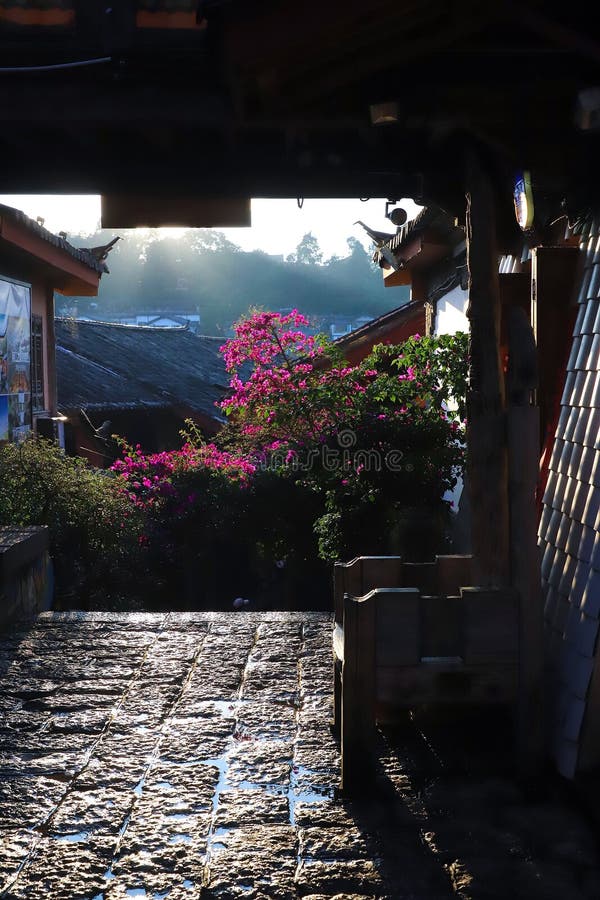 Stony Balcony View in Background of Blooming Flowers in China Stock ...