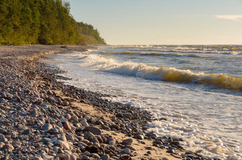 Stony Beach with Strong Waves. Stock Image - Image of stones, outdoor ...