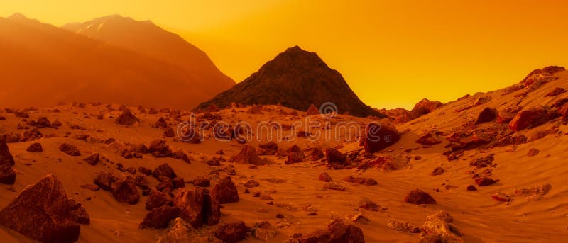 A Stony Desert on the Red Planet Mars Stock Illustration - Illustration ...