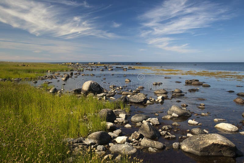 A Stony Shore at Bornhom. Denmark Stock Image - Image of tourist ...