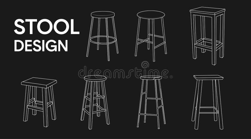 Vector Isolated Wooden Stools Set. Black and White Stock Vector ...