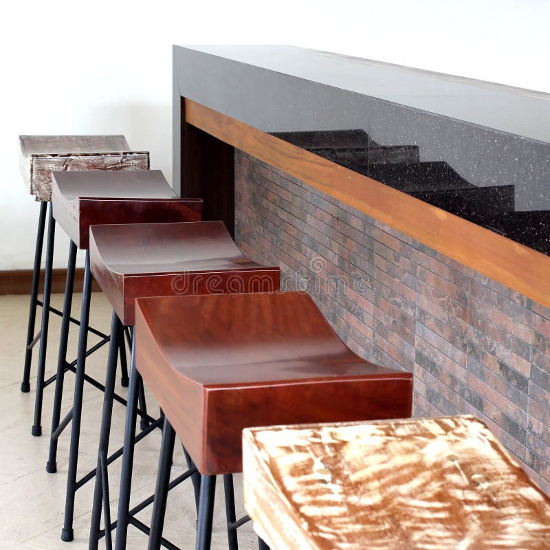 Stool in Front of Counter Bar Stock Photo - Image of modern, metal ...