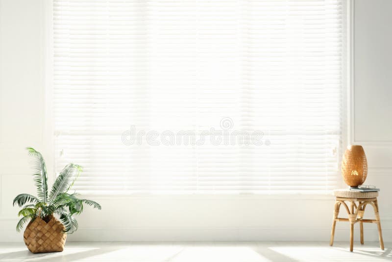 Stool, Lamp and Plant Near Big Window in Spacious Room. Interior Design ...