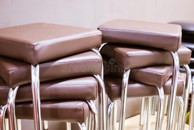 Stools in the Store in Stack with Metal Legs Stock Image - Image of ...