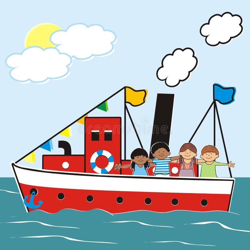 Stoomboot en kinderen vector illustratie. Illustratie bestaande uit ...